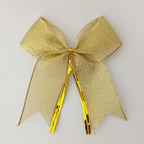 Micomon 50pcs 3-1/2" Metallic Gold Bows Twist Tie Bows for Gift Wrapping with Fish Tails (Gold)