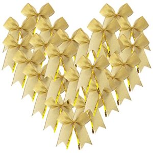 micomon 50pcs 3-1/2" metallic gold bows twist tie bows for gift wrapping with fish tails (gold)