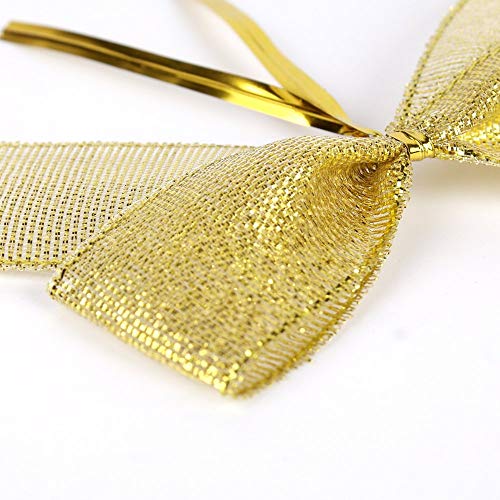 Micomon 50pcs 3-1/2" Metallic Gold Bows Twist Tie Bows for Gift Wrapping with Fish Tails (Gold)