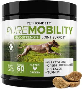 pet honesty puremobility glucosamine for dogs - premium dog joint supplement support with glucosamine, green-lipped mussel, collagen & turmeric - advanced hip & joint chews & pet joint support - 60ct