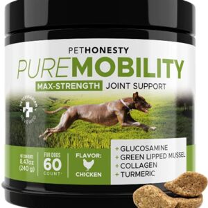 Pet Honesty PureMobility Glucosamine for Dogs - Premium Dog Joint Supplement Support with Glucosamine, Green-Lipped Mussel, Collagen & Turmeric - Advanced Hip & Joint Chews & Pet Joint Support - 60ct