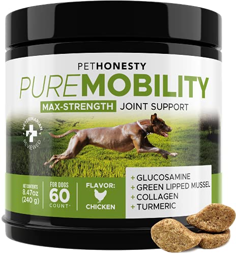 Pet Honesty PureMobility Glucosamine for Dogs - Premium Dog Joint Supplement Support with Glucosamine, Green-Lipped Mussel, Collagen & Turmeric - Advanced Hip & Joint Chews & Pet Joint Support - 60ct