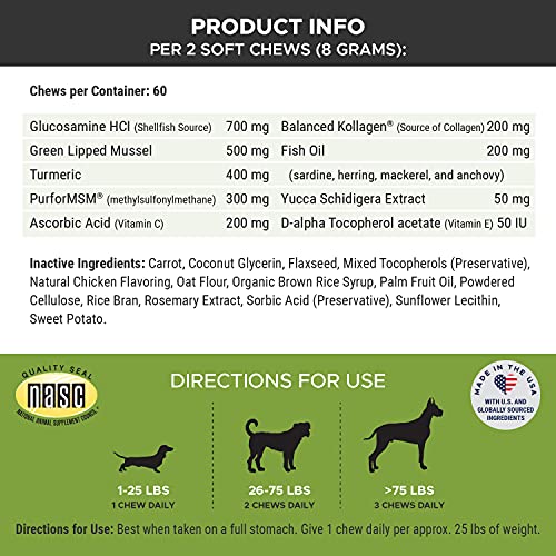 Pet Honesty PureMobility Glucosamine for Dogs - Premium Dog Joint Supplement Support with Glucosamine, Green-Lipped Mussel, Collagen & Turmeric - Advanced Hip & Joint Chews & Pet Joint Support - 60ct