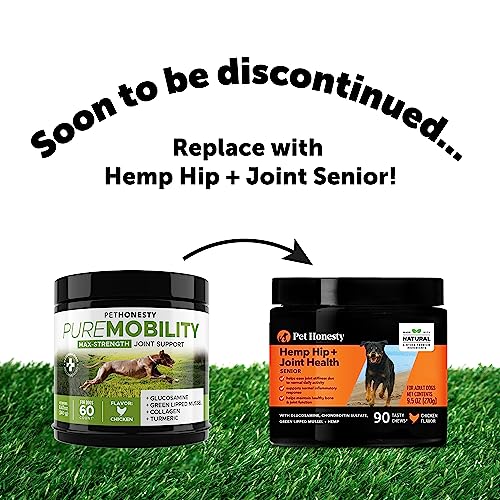 Pet Honesty PureMobility Glucosamine for Dogs - Premium Dog Joint Supplement Support with Glucosamine, Green-Lipped Mussel, Collagen & Turmeric - Advanced Hip & Joint Chews & Pet Joint Support - 60ct