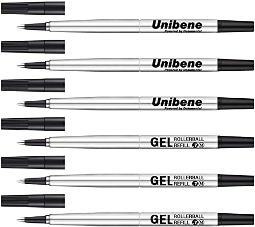 Unibene Parker Compatible Rollerball Refill 6 Pack, 0.7mm Medium Point - Black, Smooth Writing Replaceable German Gel Ink Pen Refills for IM Sonnet Urban Pens