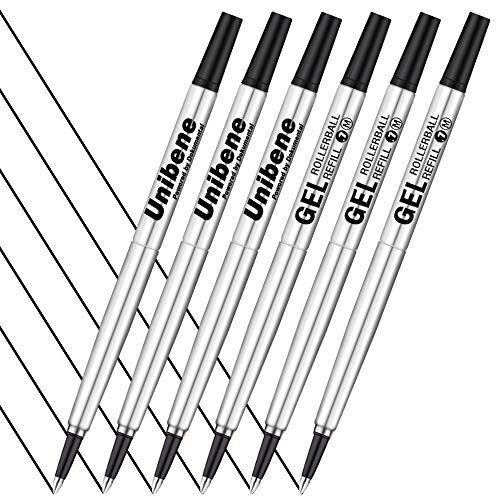 Unibene Parker Compatible Rollerball Refill 6 Pack, 0.7mm Medium Point - Black, Smooth Writing Replaceable German Gel Ink Pen Refills for IM Sonnet Urban Pens