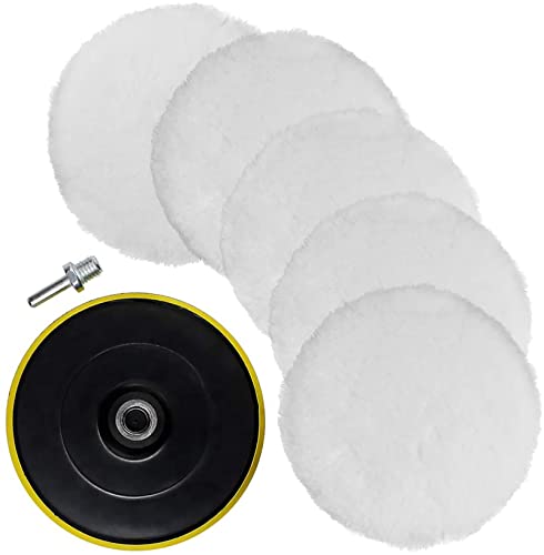 ANAHAF 7 Pcs 6 Inch Wool Polishing Pads Polishing Buffing Wheel for Drill Buffer Attachment Polishing Pads Wool Polishing Pads Kits with M14 Drill Adapter