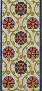 Nourison Aloha Indoor/Outdoor Blue/Multicolor 2'3" x 8' Area -Rug, Easy -Cleaning, Non Shedding, Bed Room, Living Room, Dining Room, Deck, Backyard, Patio (2x8)