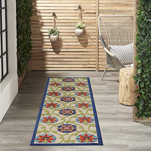 Nourison Aloha Indoor/Outdoor Blue/Multicolor 2'3" x 8' Area -Rug, Easy -Cleaning, Non Shedding, Bed Room, Living Room, Dining Room, Deck, Backyard, Patio (2x8)