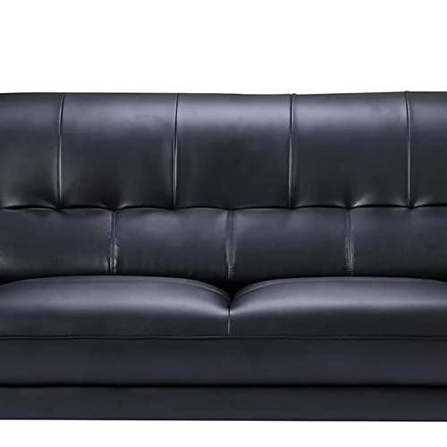 Benjara Leatherette Upholstered Wooden Sofa with Bustle Back and Stainless Steel Legs, Black