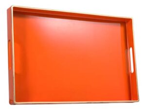 zosenley decorative tray, rectangular plastic tray with handles, modern vanity tray and serving tray for bathroom, kitchen, ottoman and coffee table, 15.6” x 10.2”, orange