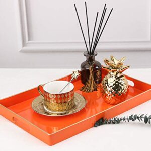 Zosenley Decorative Tray, Rectangular Plastic Tray with Handles, Modern Vanity Tray and Serving Tray for Bathroom, Kitchen, Ottoman and Coffee Table, 15.6” x 10.2”, Orange