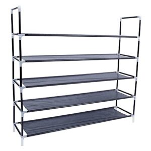 herron shoe rack 5 tier, durable and stable shoe organizer 25 pairs space saving shoe tower non-woven fabric shoe shelf (black)