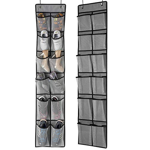 KEEPJOY Over The Door Shoe Organizer 2 Pack,Mesh Pockets Hanging Shoe Rack Over The Door,Shoe Storage Closet with 4 Hooks,Washable and Breathable Fabic,Large Size 57.5×12.6inch(Grey)