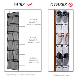 KEEPJOY Over The Door Shoe Organizer 2 Pack,Mesh Pockets Hanging Shoe Rack Over The Door,Shoe Storage Closet with 4 Hooks,Washable and Breathable Fabic,Large Size 57.5×12.6inch(Grey)