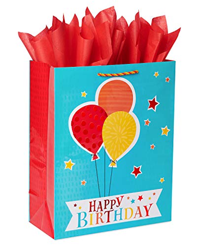 American Greetings 15.5" Extra Large Birthday Gift Bag with Tissue Paper, Balloons (1 Bag, 6-Sheets)