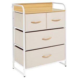 mDesign 30.9" High Steel Frame/Wood Top Storage Dresser Furniture Unit with 4 Removable Fabric Drawers - Bureau Organizer for Bedroom, Living Room, or Closet - Cream/White