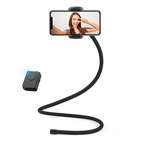 LYKAN Gooseneck Cell Phone Holder with Clamp,Lazy Bracket, Phone Holder for Bed, DIY Flexible Mount Stand with Multiple Function, Universal Mobile Phone Stand Can Remote Selfie (Black)