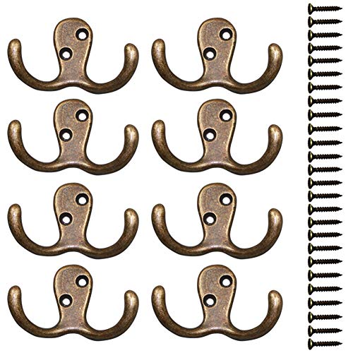 Coat Hooks Double Prong Wall Hanger Mounted with 25 Screws 35 LB Utility Hooks Heavy Duty Towel Hooks Retro Double Hooks for Coat, Scarf, Bag, Towel, Key, Cap, Cup