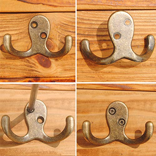 Coat Hooks Double Prong Wall Hanger Mounted with 25 Screws 35 LB Utility Hooks Heavy Duty Towel Hooks Retro Double Hooks for Coat, Scarf, Bag, Towel, Key, Cap, Cup