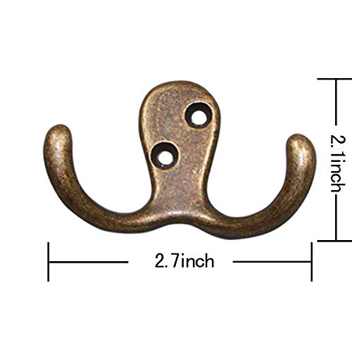 Coat Hooks Double Prong Wall Hanger Mounted with 25 Screws 35 LB Utility Hooks Heavy Duty Towel Hooks Retro Double Hooks for Coat, Scarf, Bag, Towel, Key, Cap, Cup