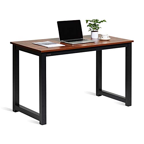 Decoholic Computer Desk 47" PC Laptop Study Table Office Desk Workstation for Home Office,with Leg Bars,Modern Industrial Style,Sandalwood Board Black Leg