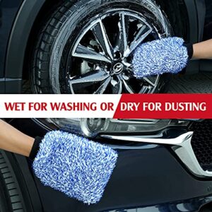 TAKAVU New Car Wash Mitt, 2 Pack Premium Cyclone Microfiber Washing Gloves, Holds Tons of Sudsy Water for Effective Washing, Machine Washable, Lint Free, Scratch Free