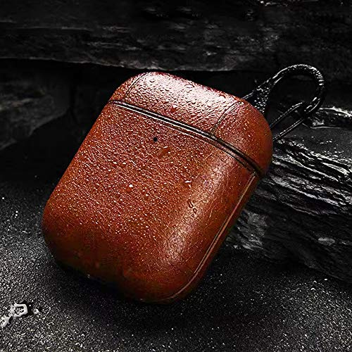 CoreLife Leather AirPods Case Cover with Keychain Clip, Protective Hard Vegan Leather Cover for Apple AirPods 1 & 2 Charging Case (Red)