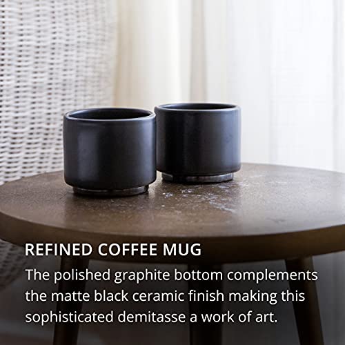 Fellow Monty Milk Art Espresso Cups - Small Double Wall Ceramic Demitasse, Matte Black with Graphite Base, 3 oz Cup (Set of 2)