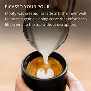 Fellow Monty Milk Art Espresso Cups - Small Double Wall Ceramic Demitasse, Matte Black with Graphite Base, 3 oz Cup (Set of 2)