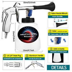 Practisol Car Cleaning Gun High Pressure Car Interior Cleaning Tool Auto Detailing Kit Supplies with 1L Foam Bottle & Cleaning Brush Air Blow Gun Essential Car Detailing Tools (US 1/4'' Male Plug)