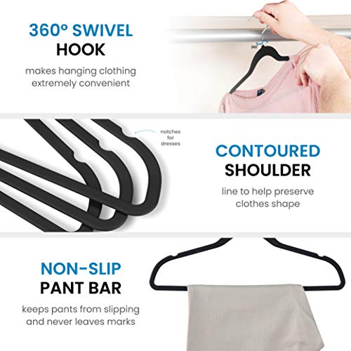 ZOBER 25pk Non-Slip Rubber Coated Hangers, Space Saving & 360° Swivel Hook