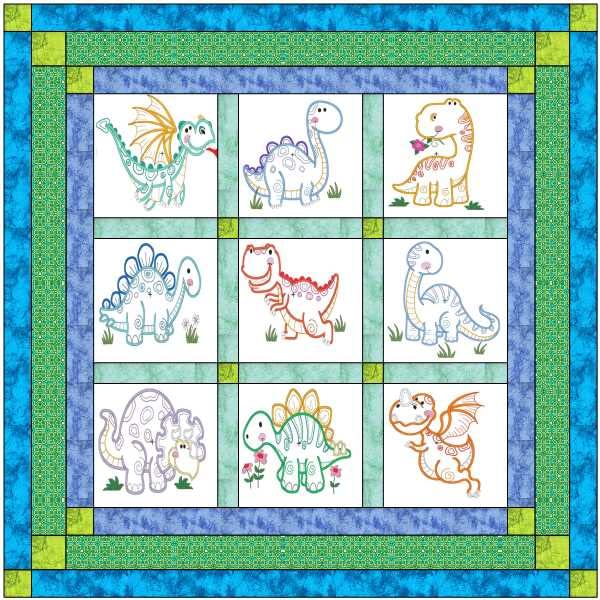 Quilt Kit Dinosaur Jungle/Pre Cut Ready to Sew/Finished Embroidery