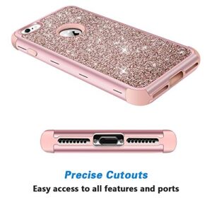 Hython Designed for iPhone 8, iPhone 7 Case, Heavy Duty Full-Body Defender Protective Case Bling Glitter Sparkle Hard Shell Hybrid Shockproof Rubber Bumper Cover for iPhone 7 and iPhone 8, Rose Gold