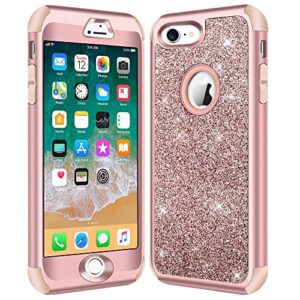 Hython Designed for iPhone 8, iPhone 7 Case, Heavy Duty Full-Body Defender Protective Case Bling Glitter Sparkle Hard Shell Hybrid Shockproof Rubber Bumper Cover for iPhone 7 and iPhone 8, Rose Gold