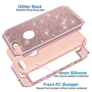 Hython Designed for iPhone 8, iPhone 7 Case, Heavy Duty Full-Body Defender Protective Case Bling Glitter Sparkle Hard Shell Hybrid Shockproof Rubber Bumper Cover for iPhone 7 and iPhone 8, Rose Gold