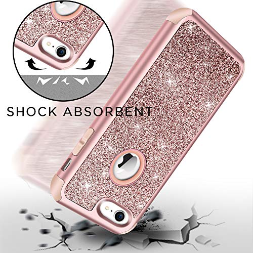 Hython Designed for iPhone 8, iPhone 7 Case, Heavy Duty Full-Body Defender Protective Case Bling Glitter Sparkle Hard Shell Hybrid Shockproof Rubber Bumper Cover for iPhone 7 and iPhone 8, Rose Gold