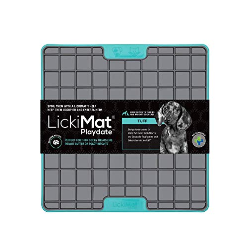 Lickimat Tuff, Heavy-Duty Playdate, Dog Slow Feeder Lick Mat, Boredom Anxiety Reducer; Perfect for Food, Treats, Yogurt, or Peanut Butter, Fun Alternative to a Slow Feed Dog Bowl, Turquoise