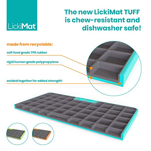 Lickimat Tuff, Heavy-Duty Playdate, Dog Slow Feeder Lick Mat, Boredom Anxiety Reducer; Perfect for Food, Treats, Yogurt, or Peanut Butter, Fun Alternative to a Slow Feed Dog Bowl, Turquoise