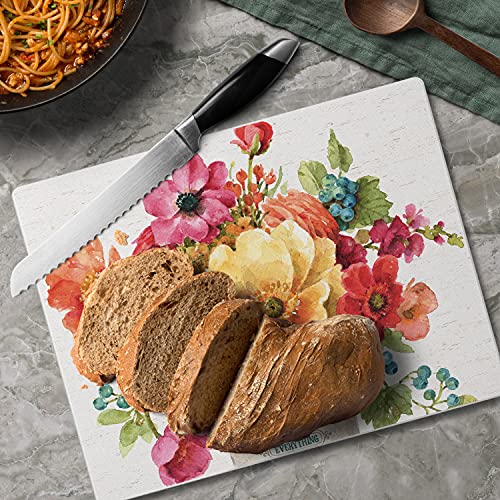 CounterArt Country Fresh Floral Decorative 3mm Heat Tolerant Tempered Glass Cutting Board 10” x 8” Manufactured in the USA Dishwasher Safe