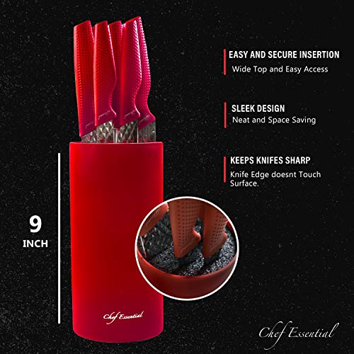 Luxury Kitchen Knife Block Set - with 6 Stainless Steel Knives, Chef Quality Utensils with Santoku, Paring, Carving, Utility, and Bread Knife Cutlery, Precision Sharp Blades, All-Purpose Use Red Set