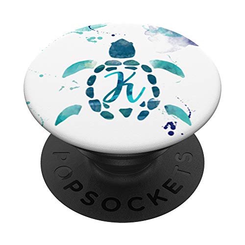 Sea Turtle Teal White Mint with Initial Monogram Letter K PopSockets PopGrip: Swappable Grip for Phones & Tablets