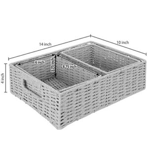 MyGift Rustic Gray Woven Storage Baskets for Bathroom Bedroom, Decorative Small Nesting Basket for Organizing Shelf Container Bins, 3 Pack