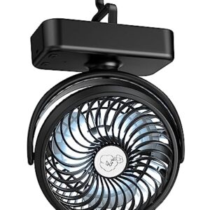 REENUO Portable Camping Fan, Small Tent Fan with Hanging Hook, 40 Working Hours Rechargeable USB Battery Fan with LED Lights for Desk, Bedroom, Travel & Emergency Kit