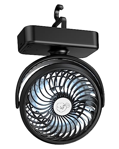 REENUO Portable Camping Fan, Small Tent Fan with Hanging Hook, 40 Working Hours Rechargeable USB Battery Fan with LED Lights for Desk, Bedroom, Travel & Emergency Kit