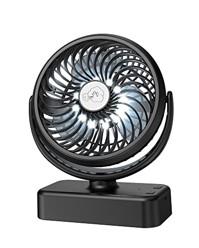 REENUO Portable Camping Fan, Small Tent Fan with Hanging Hook, 40 Working Hours Rechargeable USB Battery Fan with LED Lights for Desk, Bedroom, Travel & Emergency Kit