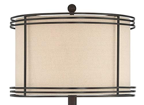 Barnes and Ivy Henson Rustic Industrial Farmhouse Standing Floor Lamp with Night Light Glass 63" Tall Bronze Earthy Fabric Drum Shade Decor for Living Room Reading House Bedroom Home