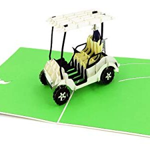 POP CARD EXPRESS Golf Cart 3D Pop Up Greeting Card - Retirement, Happy Birthday Card, Fathers Day Card, Golf Gifts for Men, Golf lovers, Golfer Fans Golf Cart Birthday Card (Light Green)