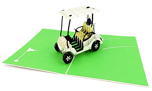 POP CARD EXPRESS Golf Cart 3D Pop Up Greeting Card - Retirement, Happy Birthday Card, Fathers Day Card, Golf Gifts for Men, Golf lovers, Golfer Fans Golf Cart Birthday Card (Light Green)