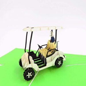 POP CARD EXPRESS Golf Cart 3D Pop Up Greeting Card - Retirement, Happy Birthday Card, Fathers Day Card, Golf Gifts for Men, Golf lovers, Golfer Fans Golf Cart Birthday Card (Light Green)